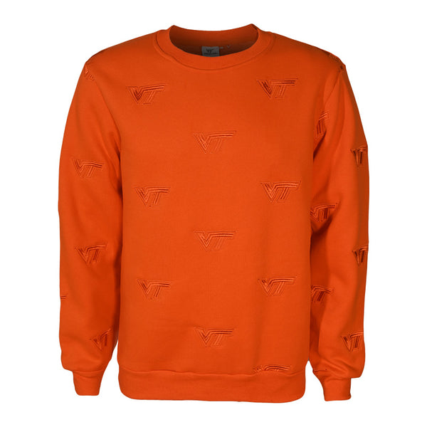 Virginia Tech Embroidered All Over Logo Crewneck Sweatshirt: Orange ...